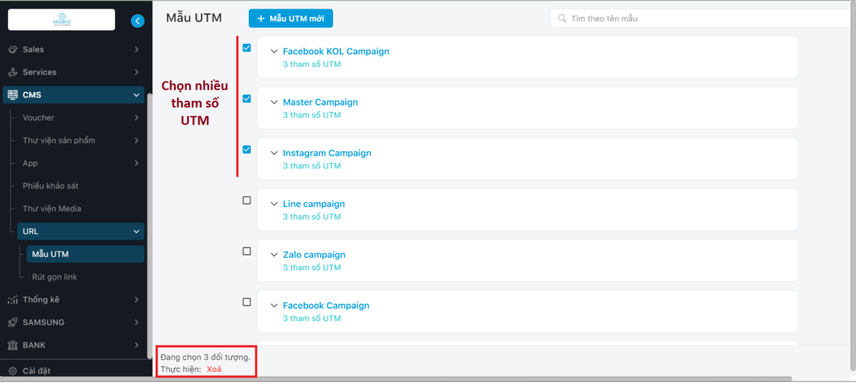 Add and edit UTM templates - MOBIO