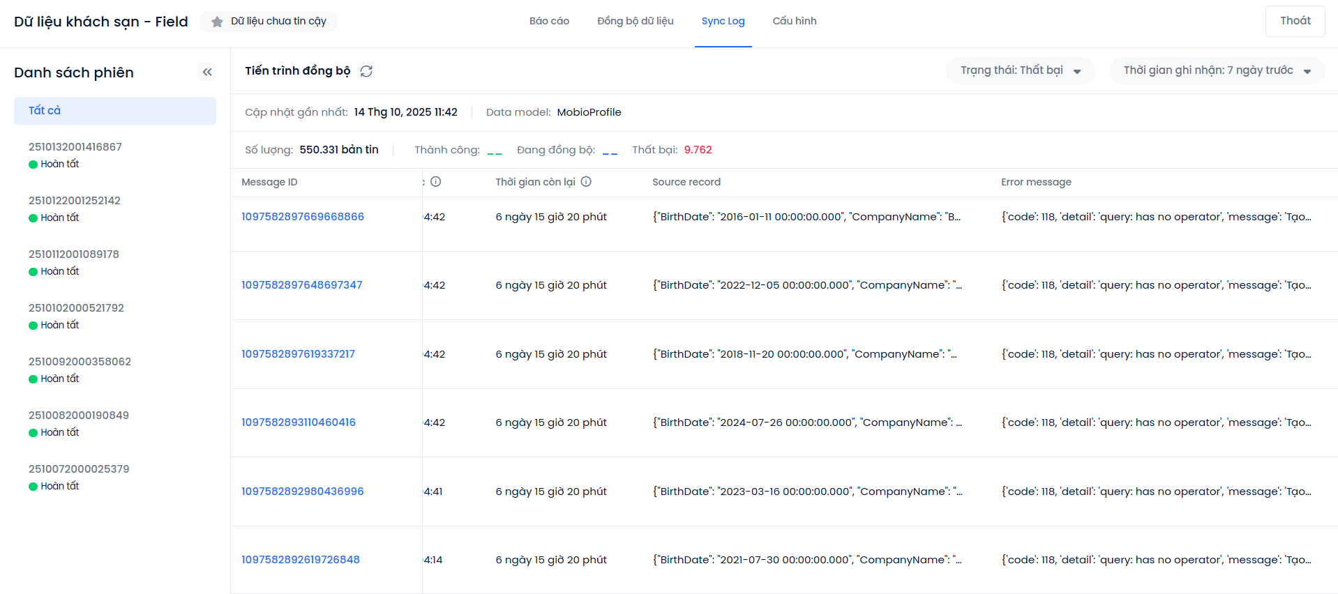 Sync log - MOBIO